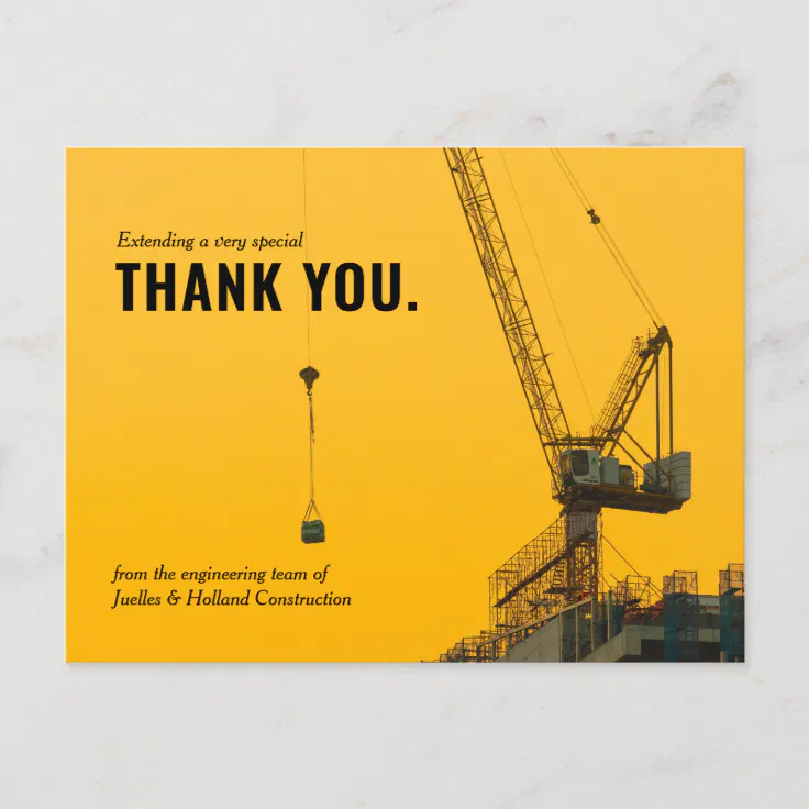 Sunset Crane Construction | Minimal Thank You Postcard | Zazzle