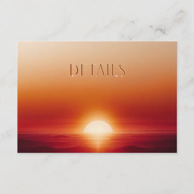 sunset elegant wedding details card | Zazzle