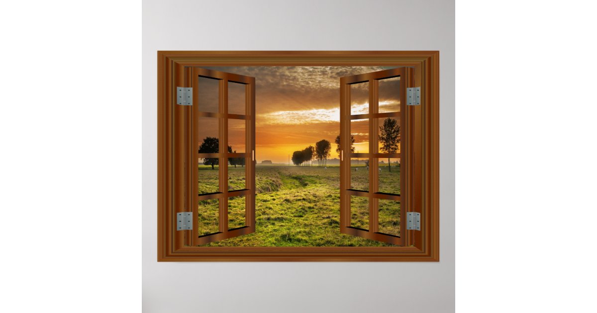 Sunset Farm USA Fake Window Frame Poster | Zazzle