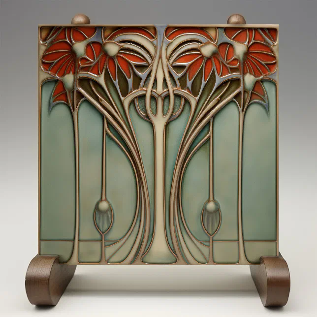 Sunset Flourish Art Nouveau Ceramic Tile | Zazzle