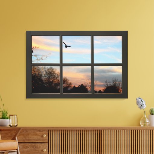 Sunset Flying Bird Black Fake Window Illusion Canvas Print | Zazzle
