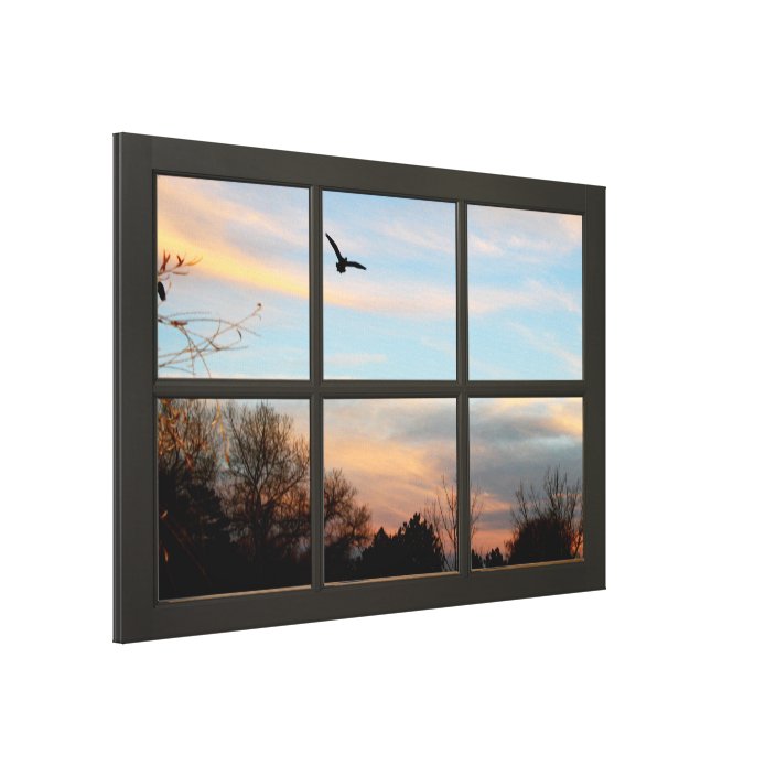 Sunset Flying Bird Black Fake Window Illusion Canvas Print | Zazzle.com