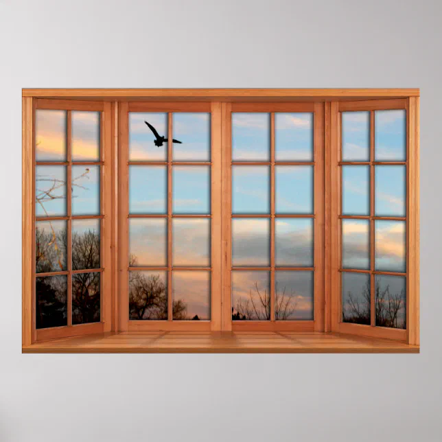 Sunset Flying Bird Fake Window Illusion Poster | Zazzle