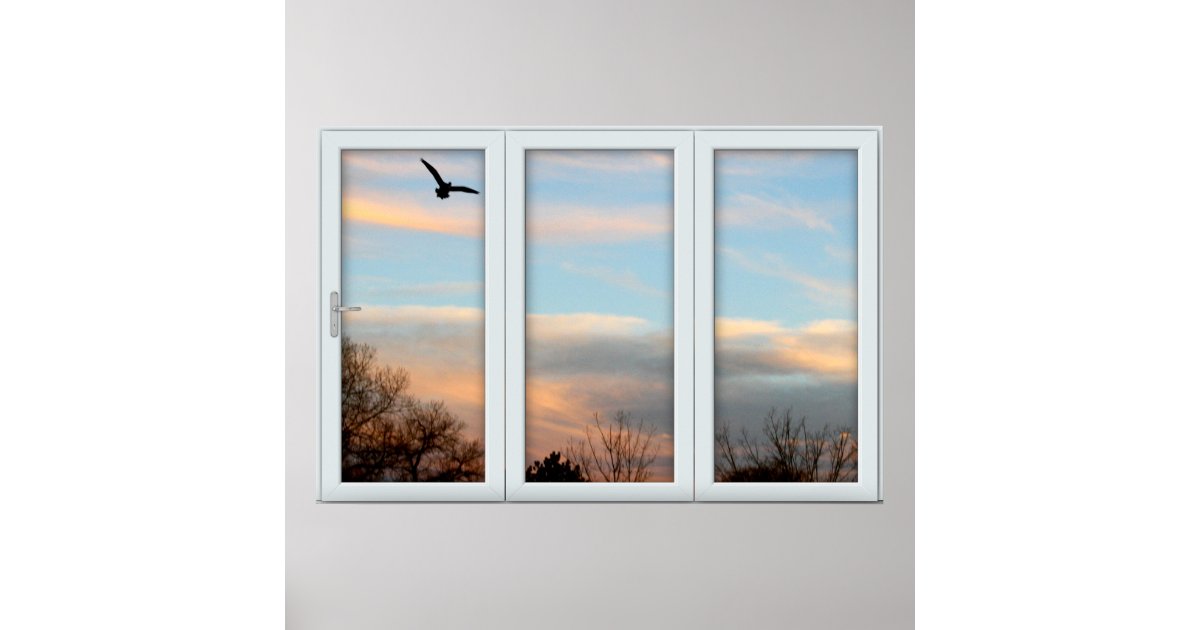 Sunset Flying Bird White 3 Pane Window Illusion Poster | Zazzle