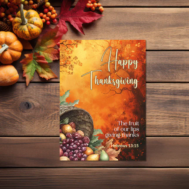 Sunset Forest Hebrews 13:15 Happy Thanksgiving Card | Zazzle