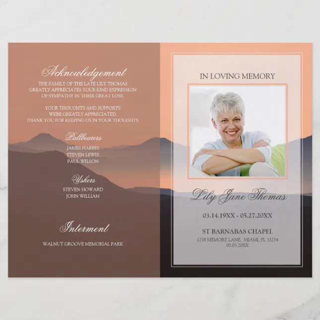 Sunset Funeral Program | In Loving Memory Flyer | Zazzle