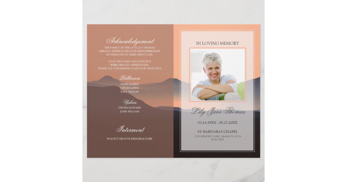 Sunset Funeral Program | In Loving Memory Flyer | Zazzle