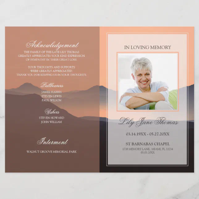 Sunset Funeral Program | In Loving Memory Flyer | Zazzle