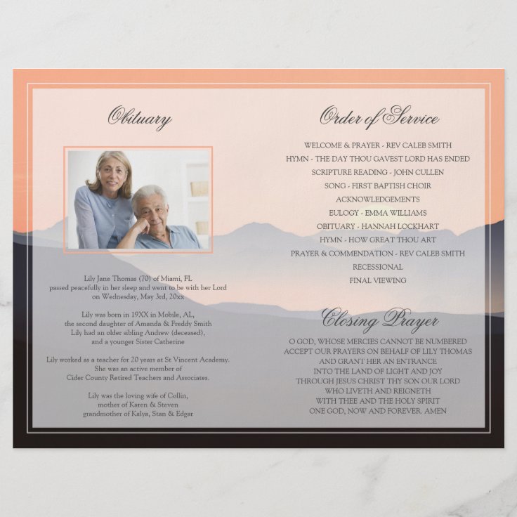 Sunset Funeral Program | In Loving Memory Flyer | Zazzle