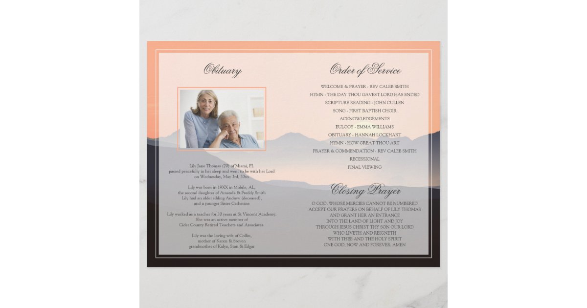 Sunset Funeral Program | In Loving Memory Flyer | Zazzle