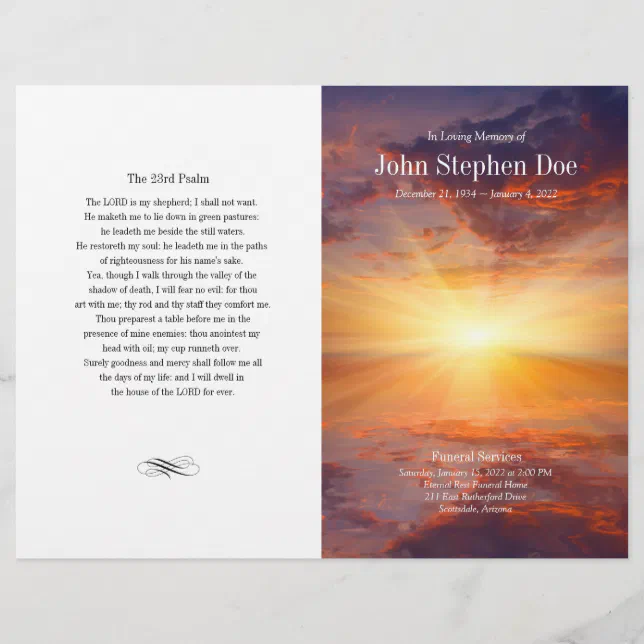 Sunset Funeral Program | Order of Service Memoria | Zazzle