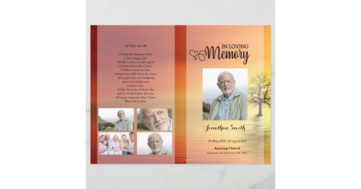 Sunset Funeral Program template | Zazzle