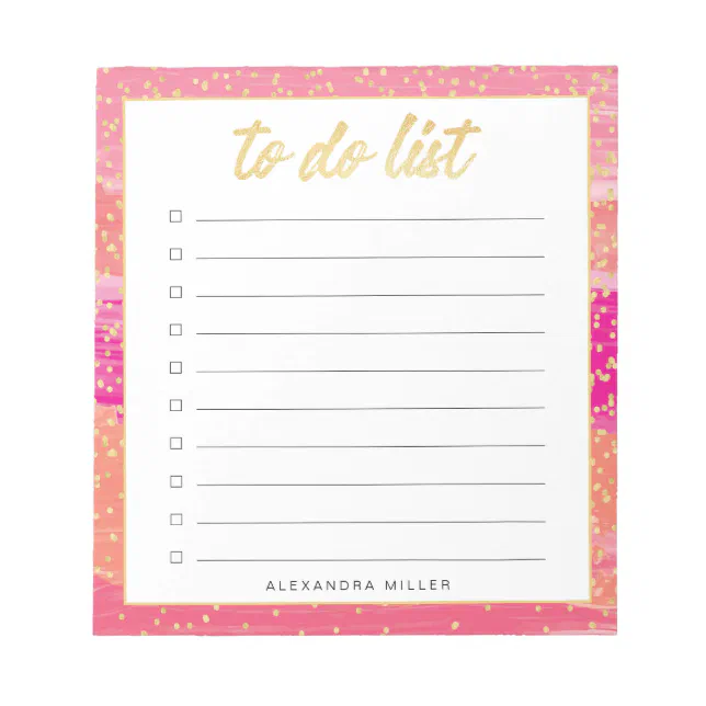 Sunset Gold Confetti To Do List Name Notepad | Zazzle
