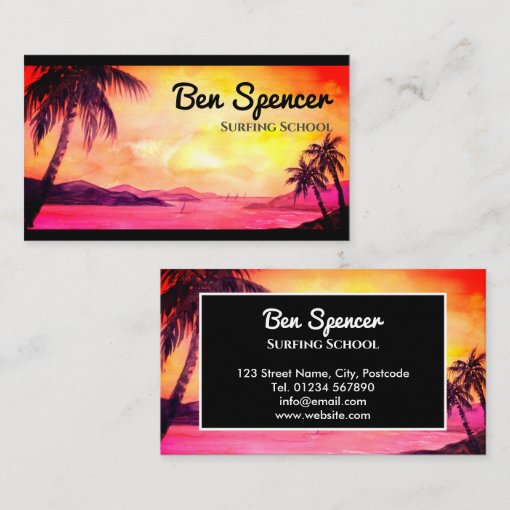Sunset in the Tropics Watercolor Painting Business Card | Zazzle