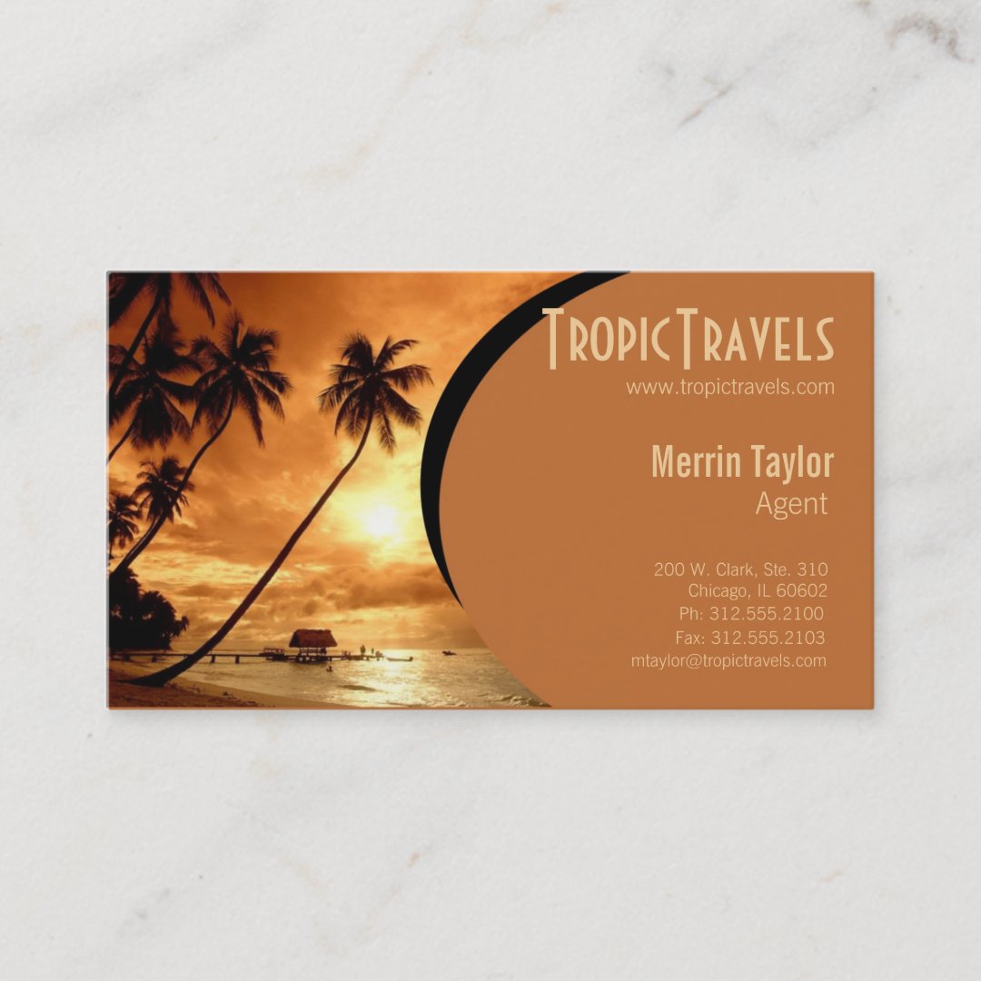 sunset island travel agency business card | Zazzle