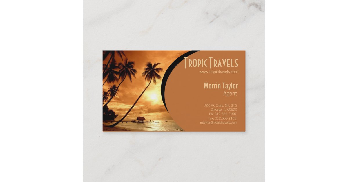 sunset island travel agency business card | Zazzle
