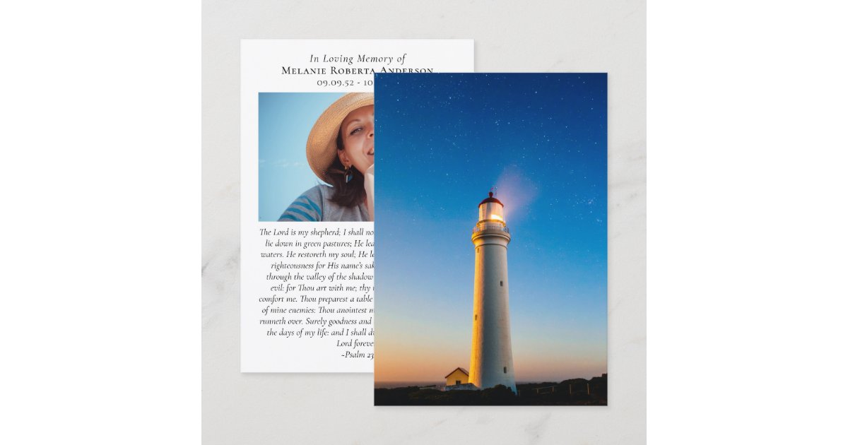 Sunset Lighthouse Prayer Memorial Card | Zazzle