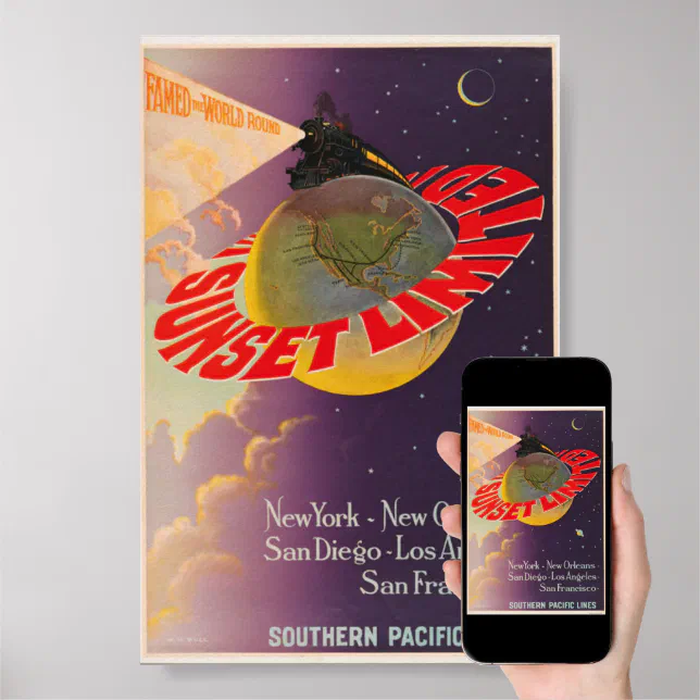 Sunset Limited Vintage Railroad Poster | Zazzle