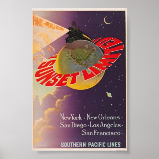 Sunset Limited Vintage Railroad Poster | Zazzle