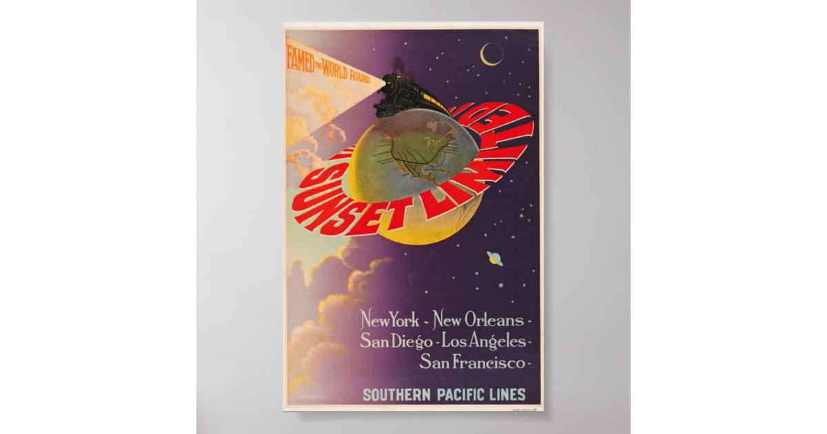 Sunset Limited Vintage Railroad Poster | Zazzle