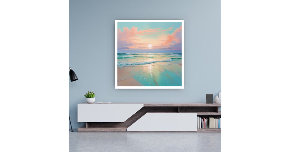 Sunset on a tranquil beach landscape poster | Zazzle