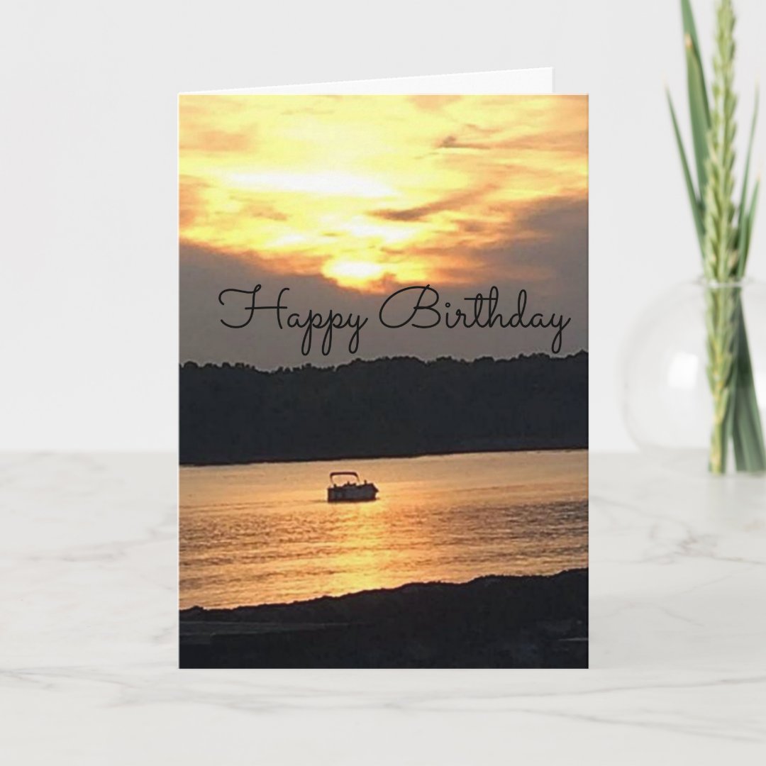 SUNSET ON THE LAKE BIRTHDAY CARD | Zazzle