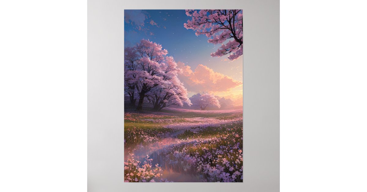 Sunset over a Blossoming Meadow Poster | Zazzle