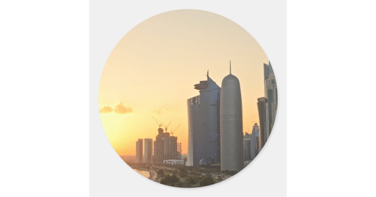 Sunset over Doha, Qatar round sticker | Zazzle