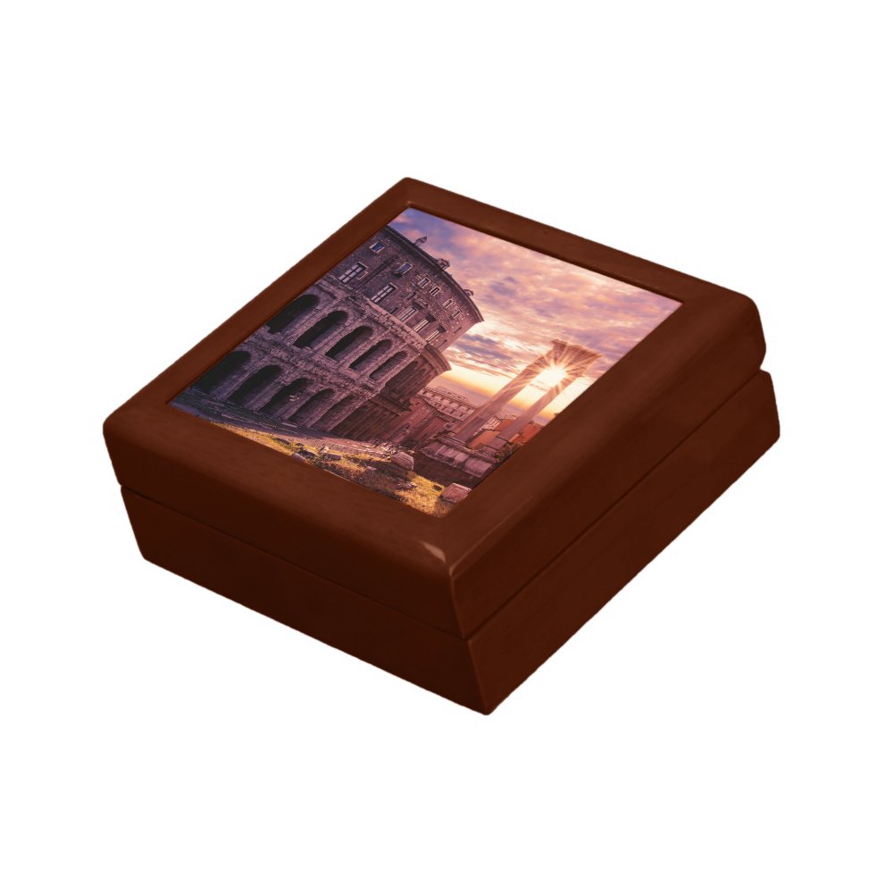 Sunset Over Rome Colosseum in Rome Wooden Jewelry Keepsake Box