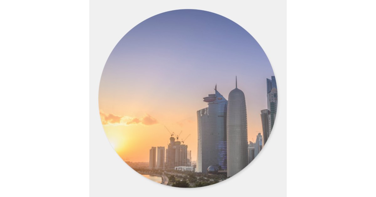 Sunset over the city of Doha, Qatar Classic Round Sticker | Zazzle