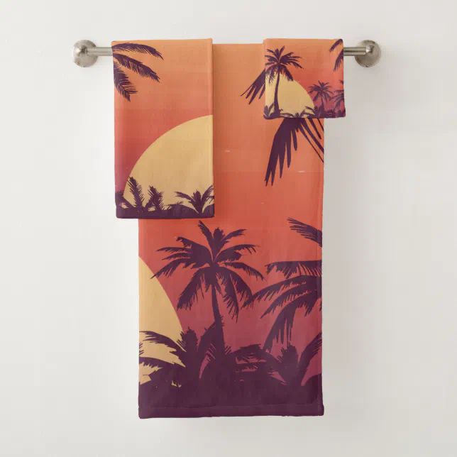 Sunset Palm Trees Tropical Beach Bath Towel Set | Zazzle
