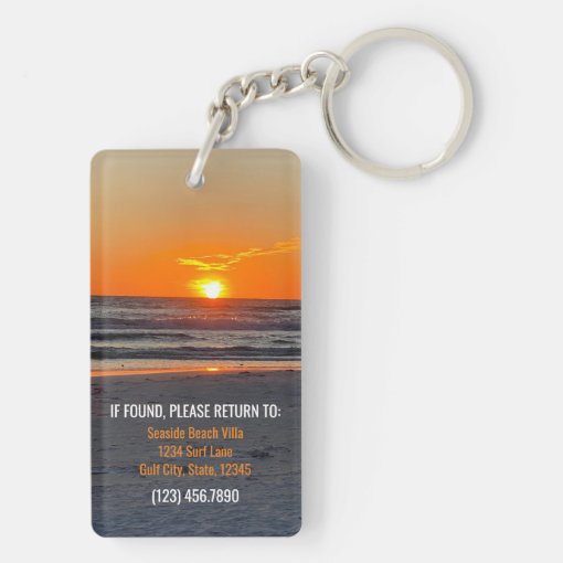 Sunset Photo Beach House Vacation Resort Rental Keychain | Zazzle
