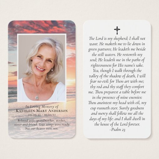 Sunset Photo Memorial Prayer Card | Zazzle