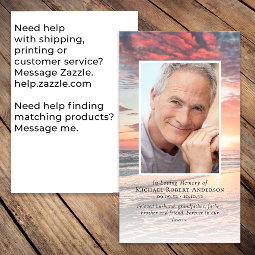 Sunset Photo Memorial Prayer Card | Zazzle