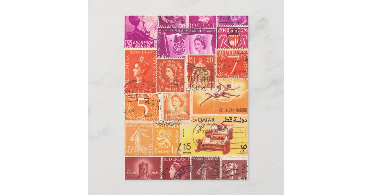 Sunset Postcard, Postage Stamp Art Collage Postcard | Zazzle