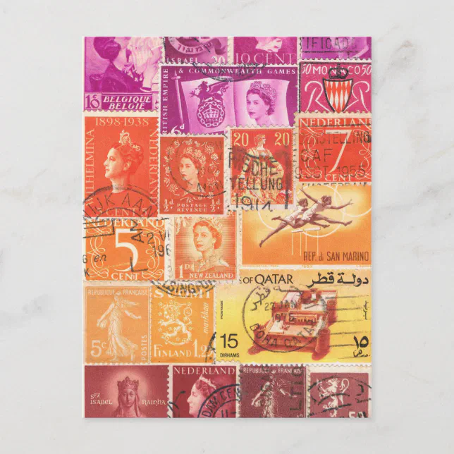 Sunset Postcard, Postage Stamp Art Collage Postcard | Zazzle