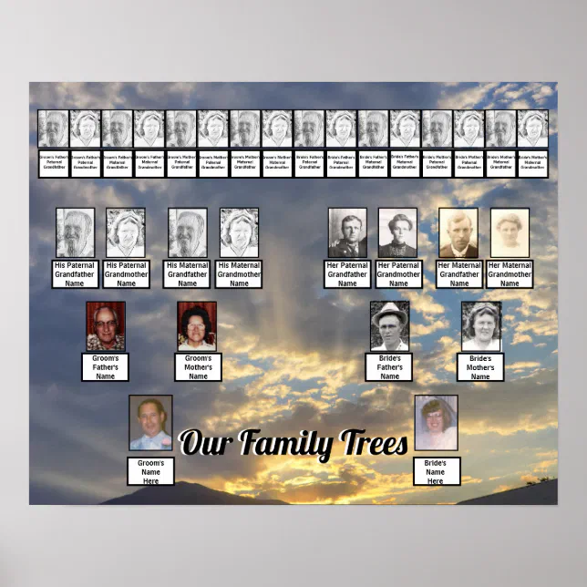 Sunset Rays Through Clouds Photo 2 Family Trees Poster | Zazzle