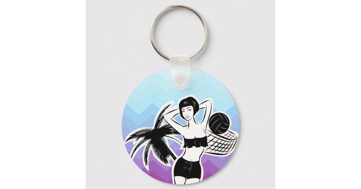 Sunset Resort Chevron Print Keychain | Zazzle