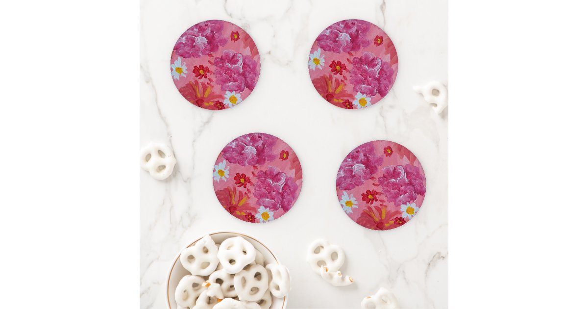 Sunset Rose Floral Coaster Set | Zazzle