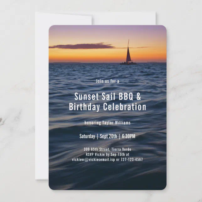 Sunset Sail Contemporary Birthday Invitation | Zazzle
