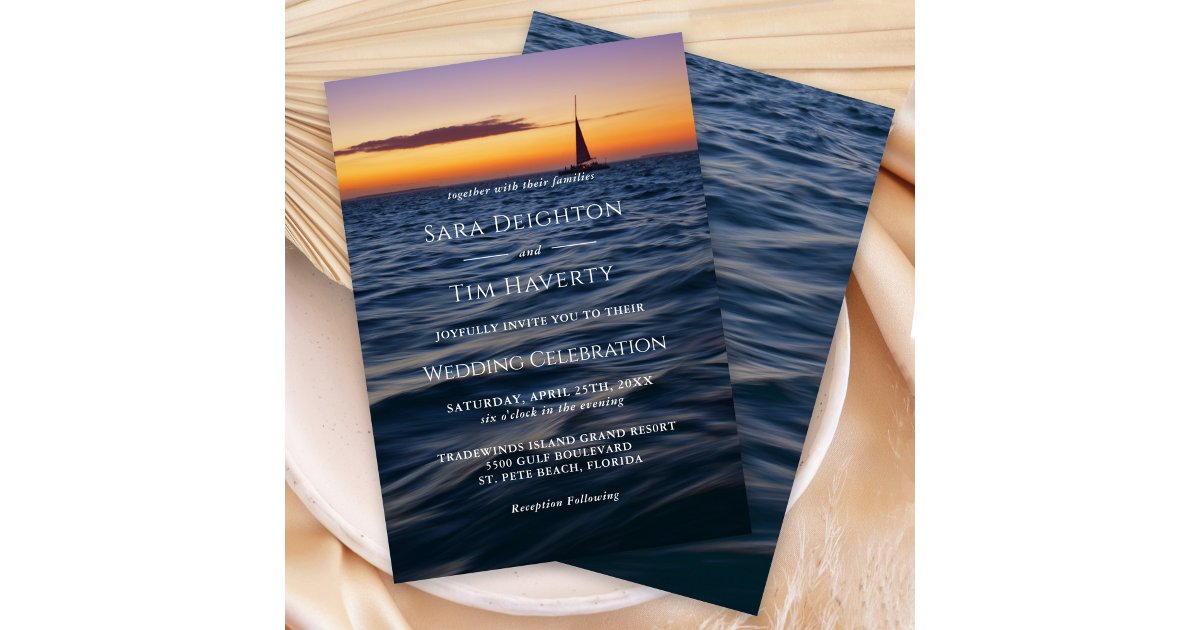 Sunset Sail Contemporary Nautical Wedding Invitation | Zazzle