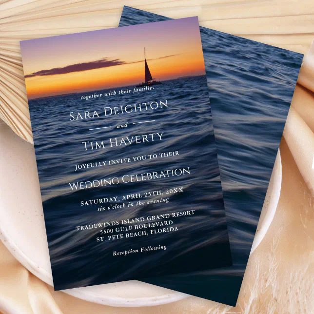Sunset Sail Contemporary Nautical Wedding Invitation | Zazzle
