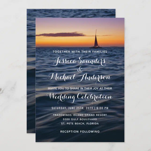 Sunset Sail Modern Nautical Wedding Invitation | Zazzle