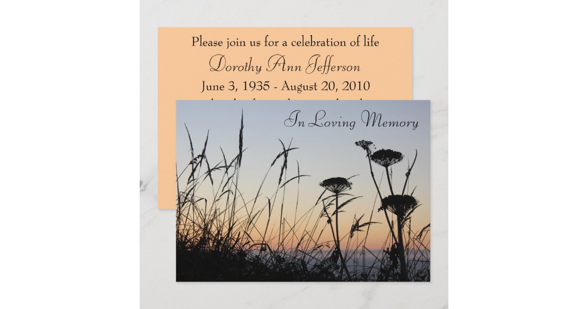 Sunset Silhouette Memorial Service Announcement | Zazzle