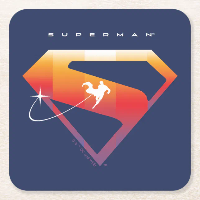 Sunset Soar Superman Shield Square Paper Coaster | Zazzle
