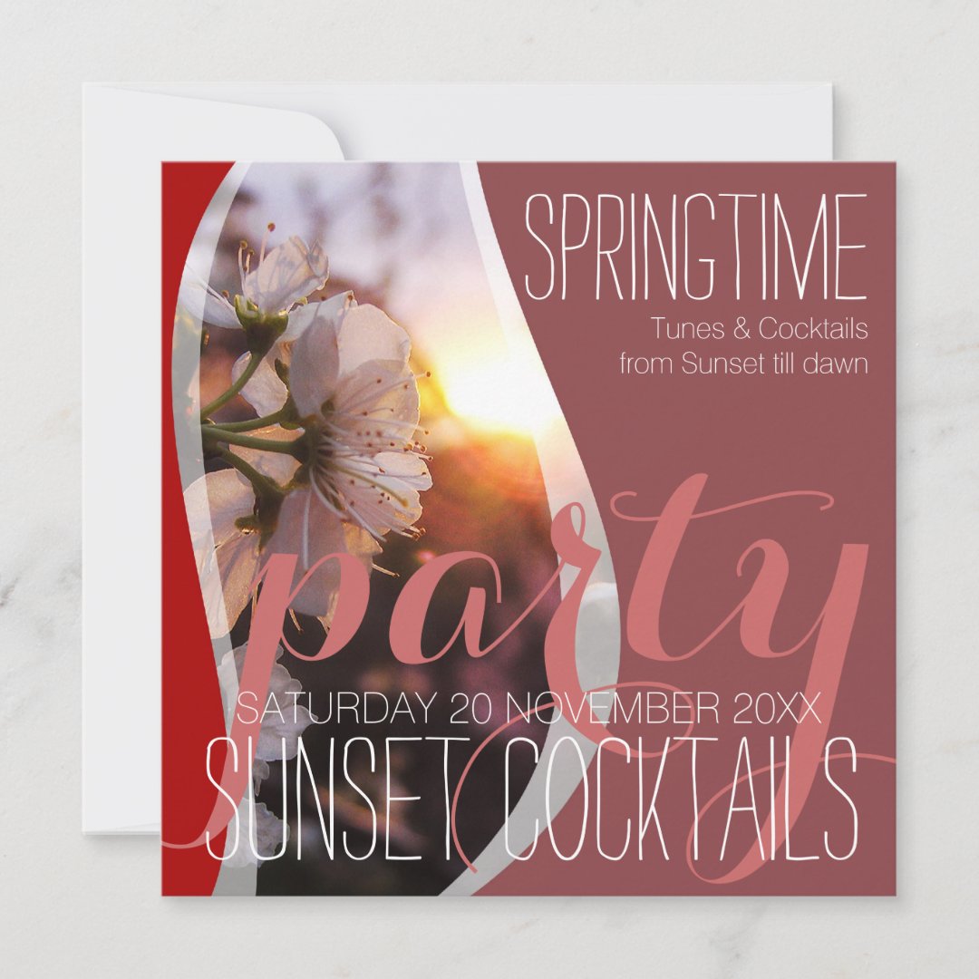 Sunset Spring Blossoms Cocktail Party Invitations | Zazzle