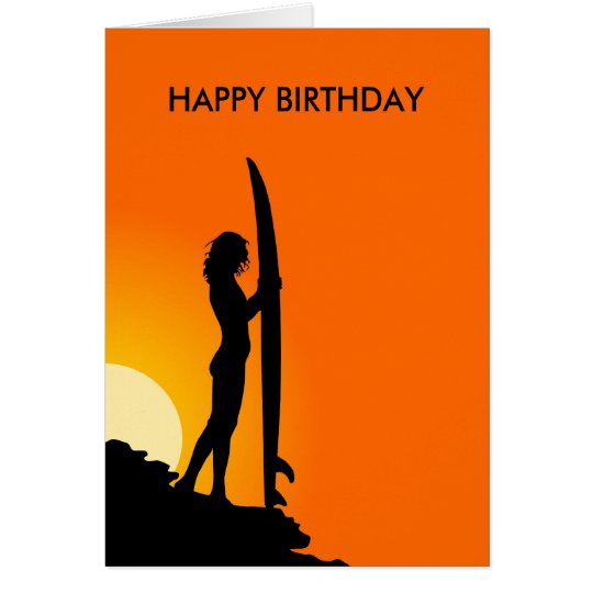 Sunset Surfer Girl with surfboard Happy Birthday Card | Zazzle.com