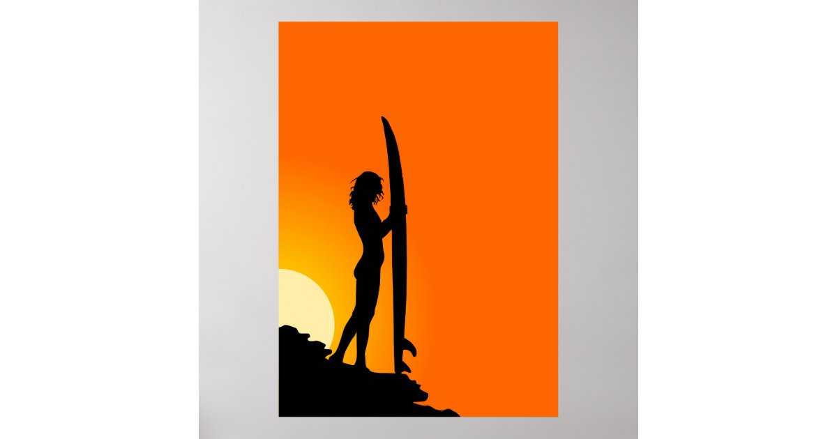 Sunset Surfer Girl with surfboard Poster | Zazzle