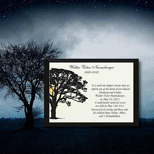 Sunset Tree Death Announcement Card | Zazzle