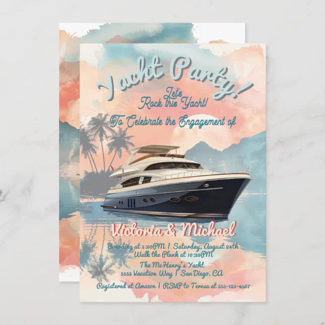 Sunset Tropical Rock Yacht Boat Party Invitation | Zazzle